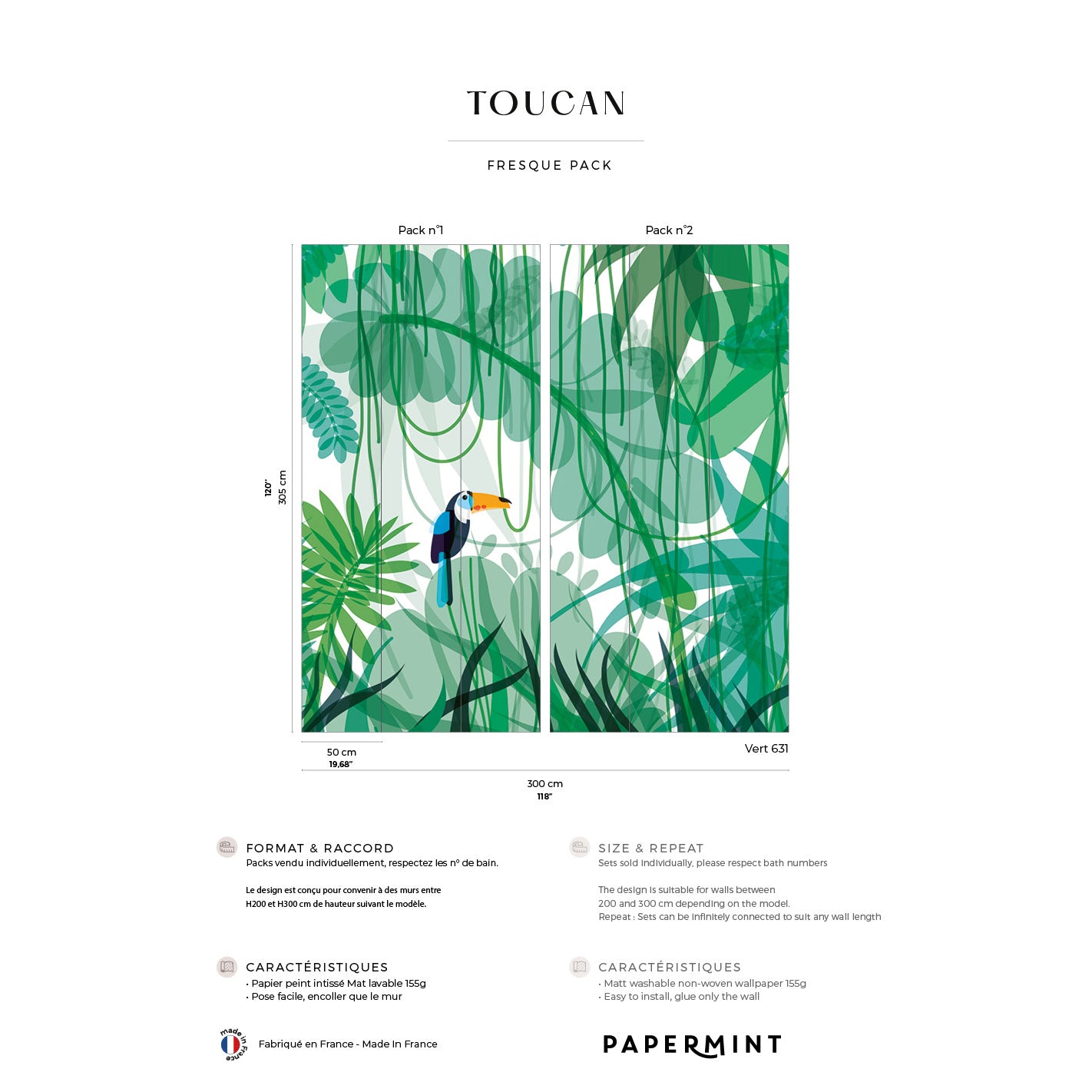 Veer Decor Toucan Pack 1 & 2 in Green Wall Mural Tropical Mural Green ...