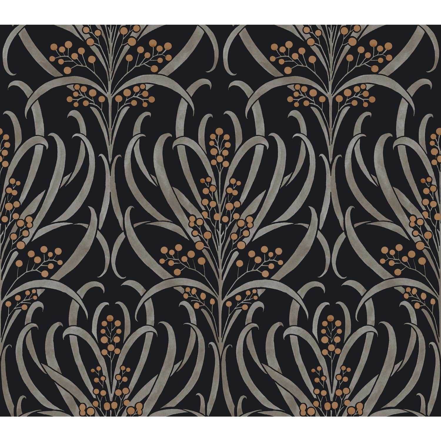 York Wallcoverings Arts and Crafts Calluna Black and Gold Metallic Wal ...