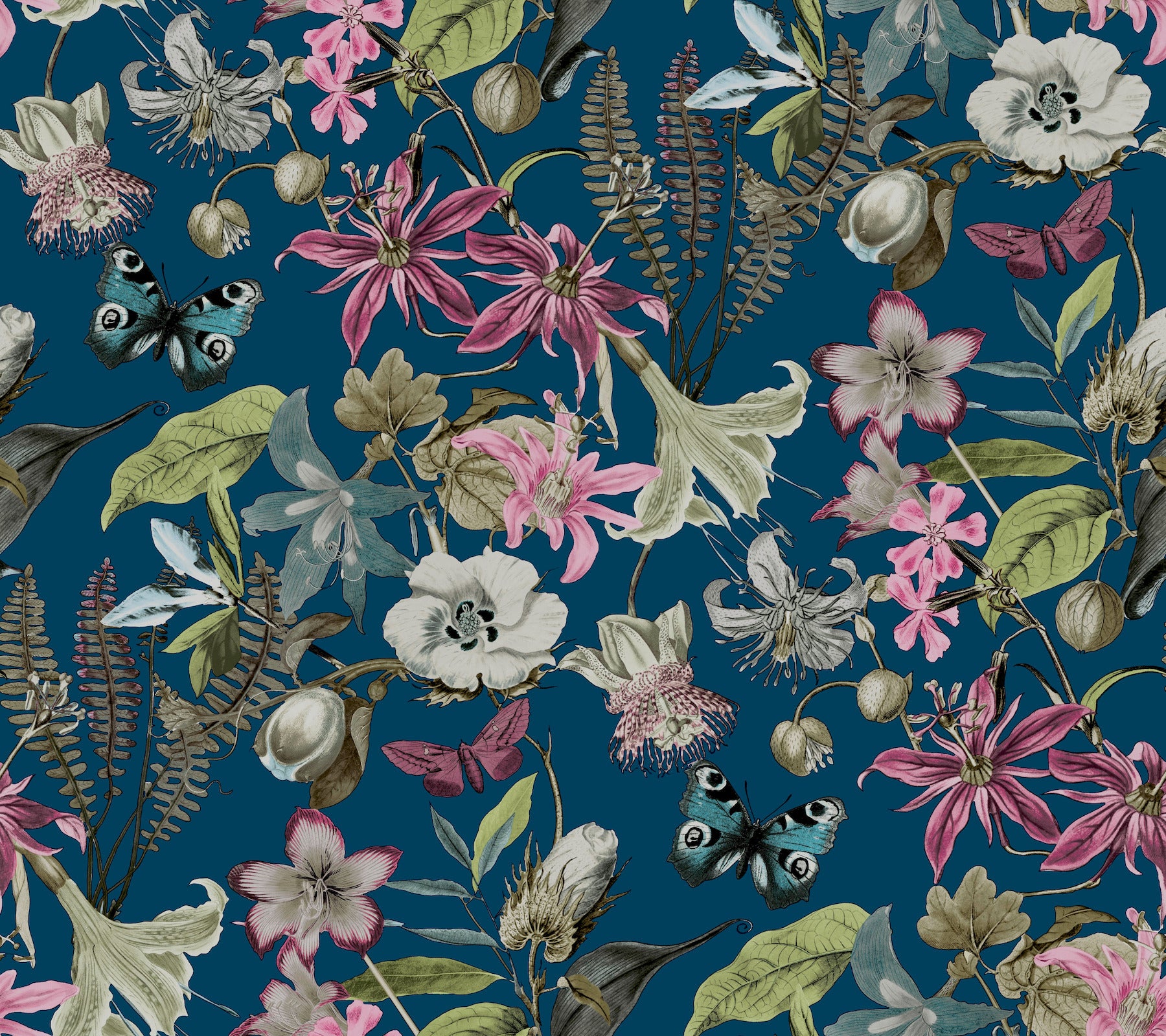 York Wallcoverings Blooms Butterfly House Navy Wallpaper Animals Blues ...