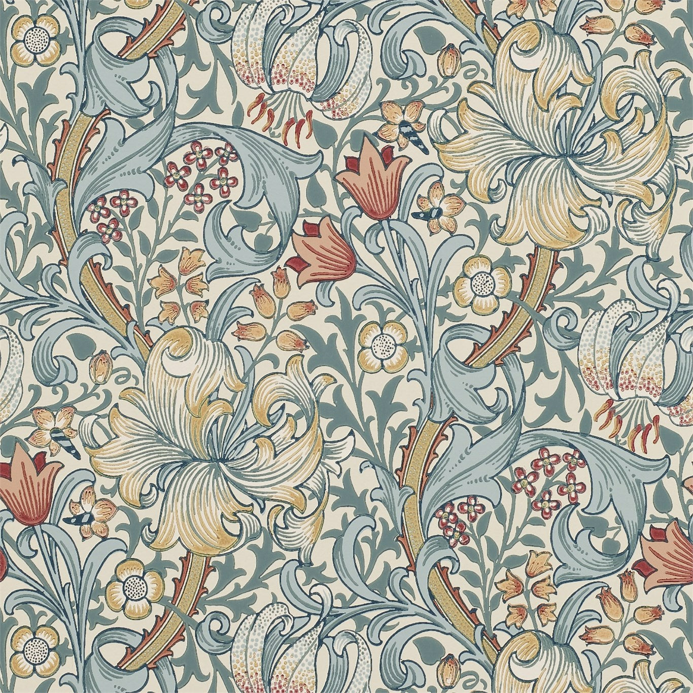 MORRIS & CO Golden Lily Wallpaper Leaves , Trees Slate,Manilla Surflex ...