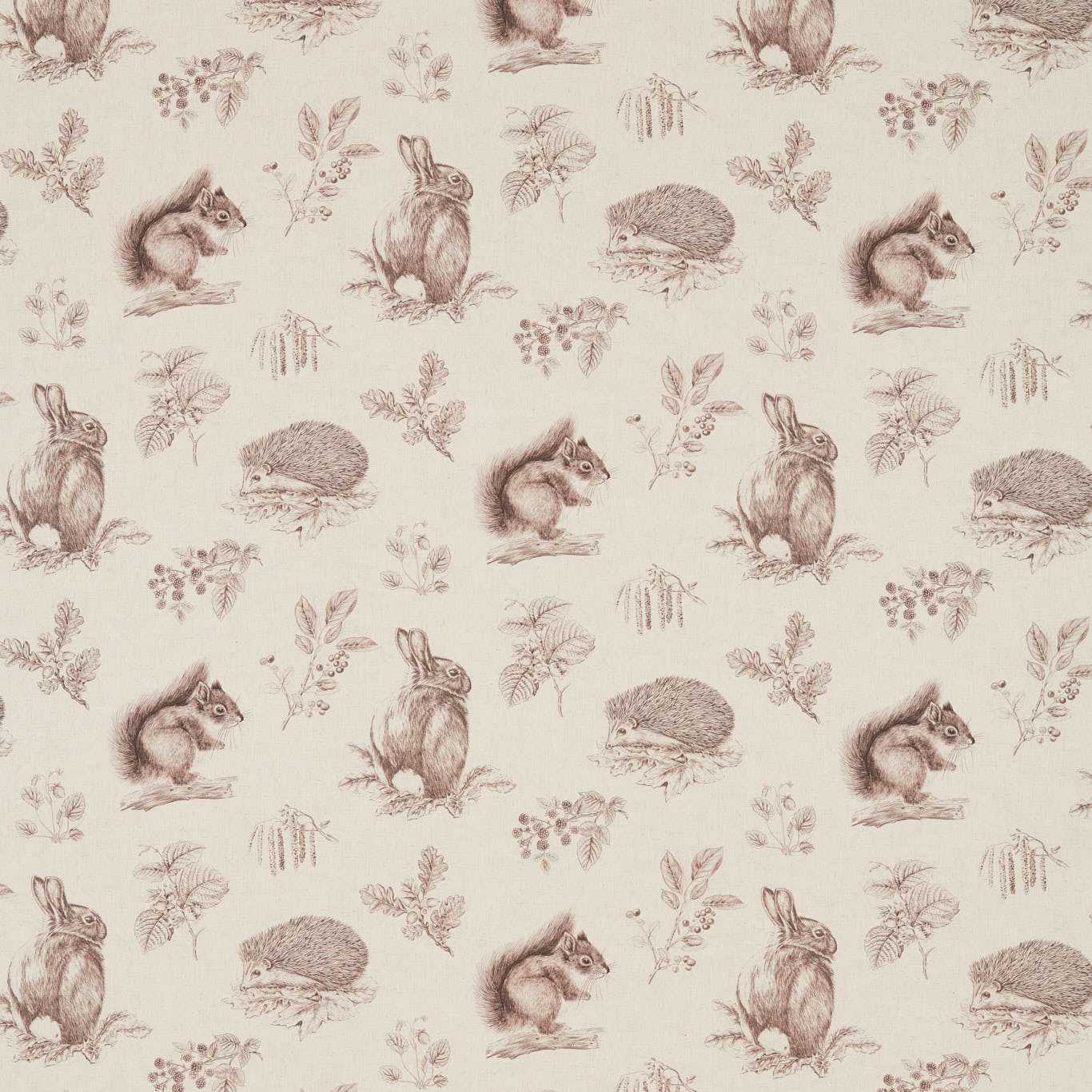 SANDERSON Squirrel & Hedgehog Fabric Animals Walnut,Linen - DWOW225523 ...