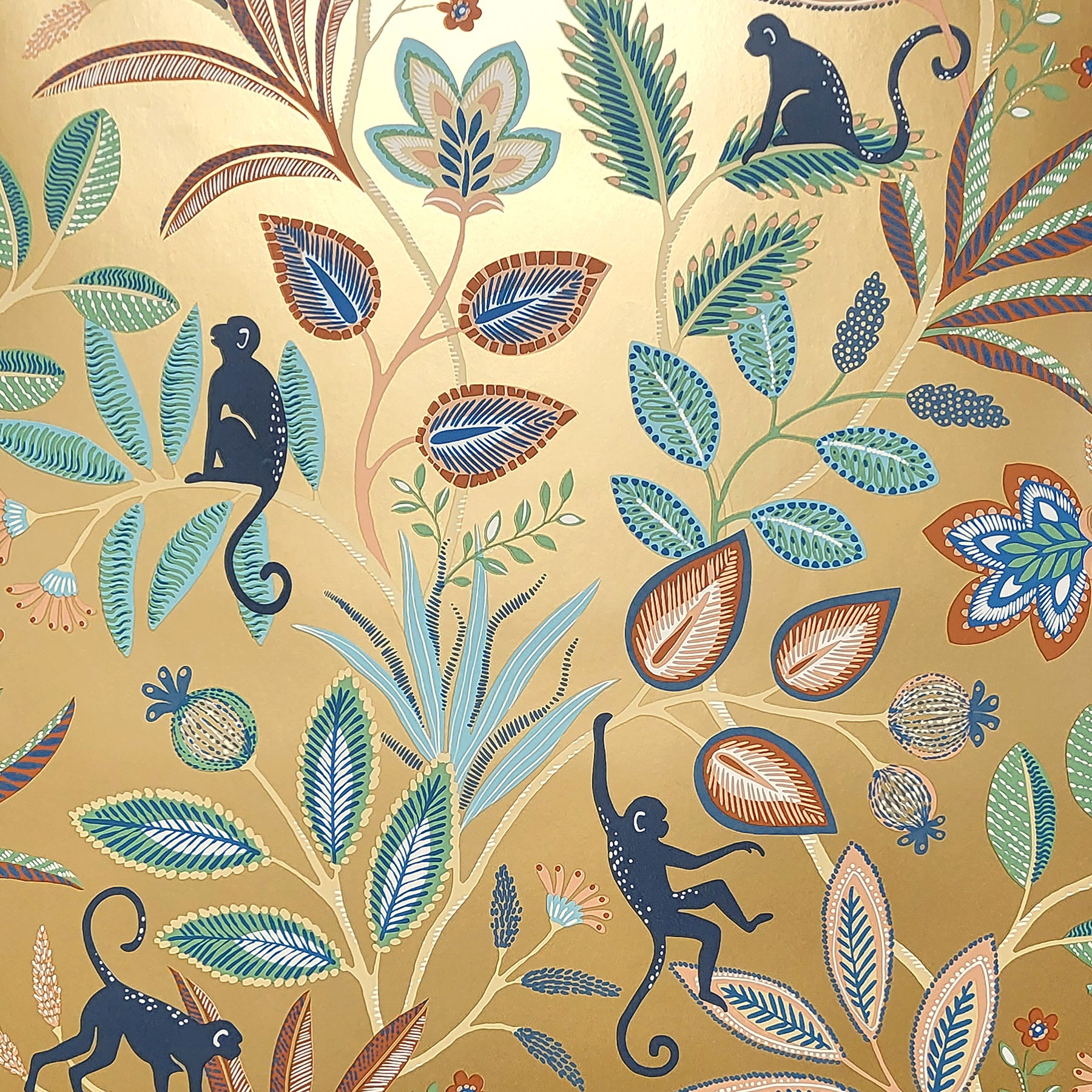 York Wallcoverings Fine Decor Kenzo Gold Monkey Walk Wallpaper Animals ...