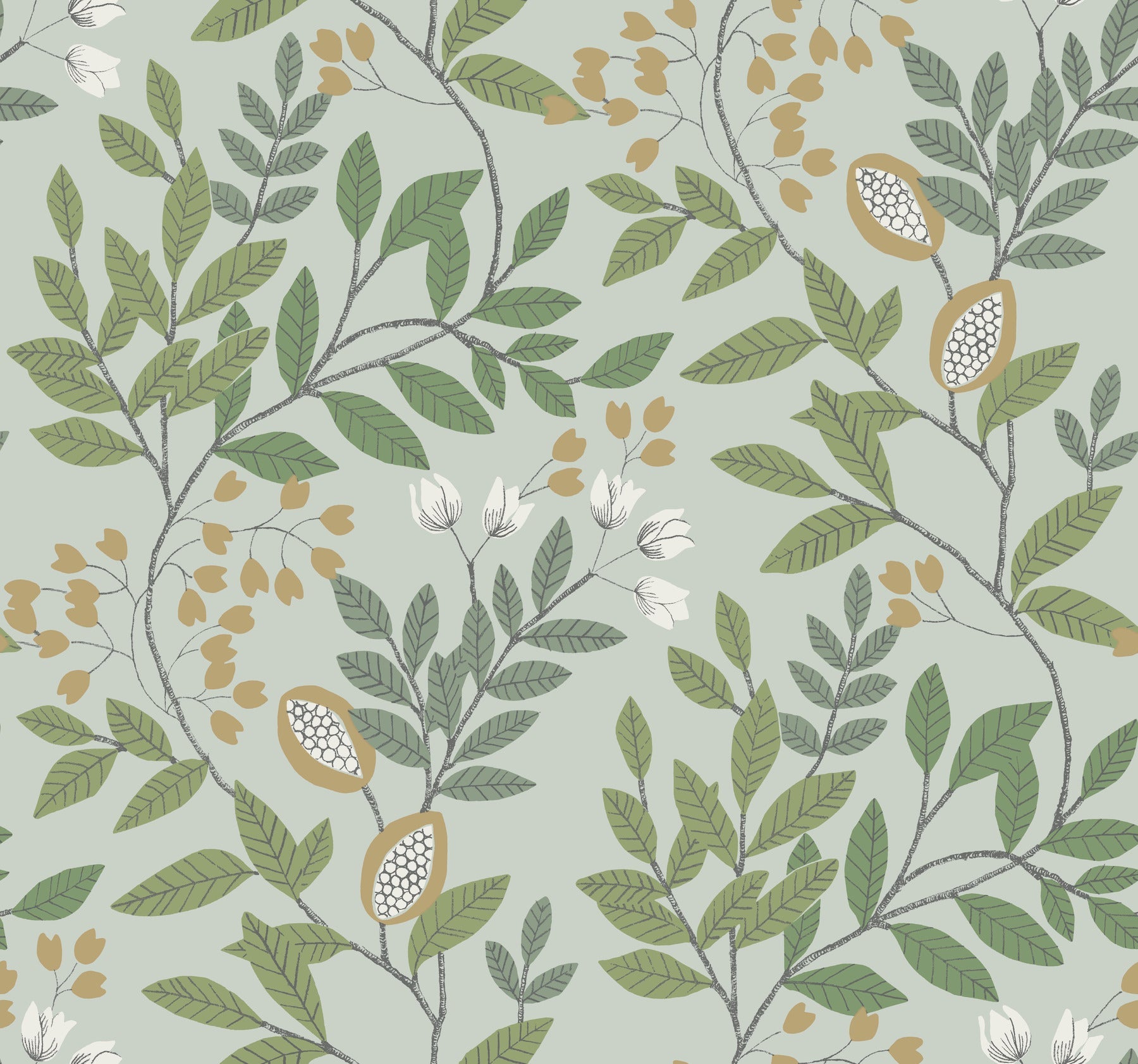 York Wallcoverings York Wallcoverings Eden Retreat Green and Gold Wall ...