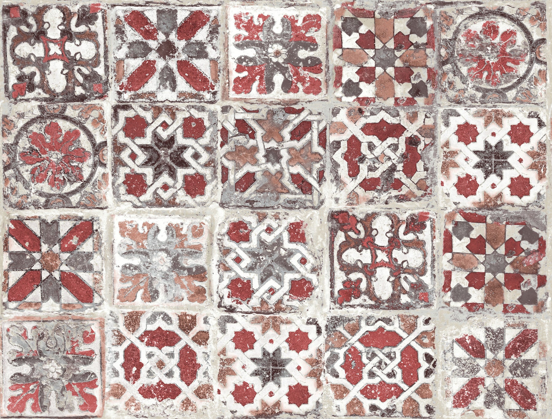 York Wallcoverings Grasscloth, Wood and Stone Encaustic Tile Red Peel ...