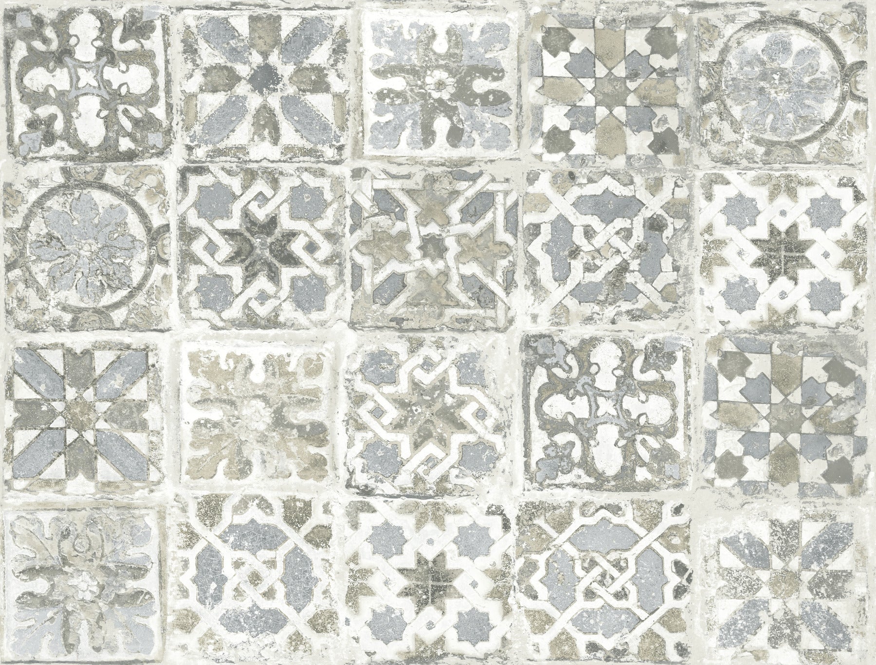 York Wallcoverings Grasscloth, Wood and Stone Ecaustic Tile Grey Peel ...