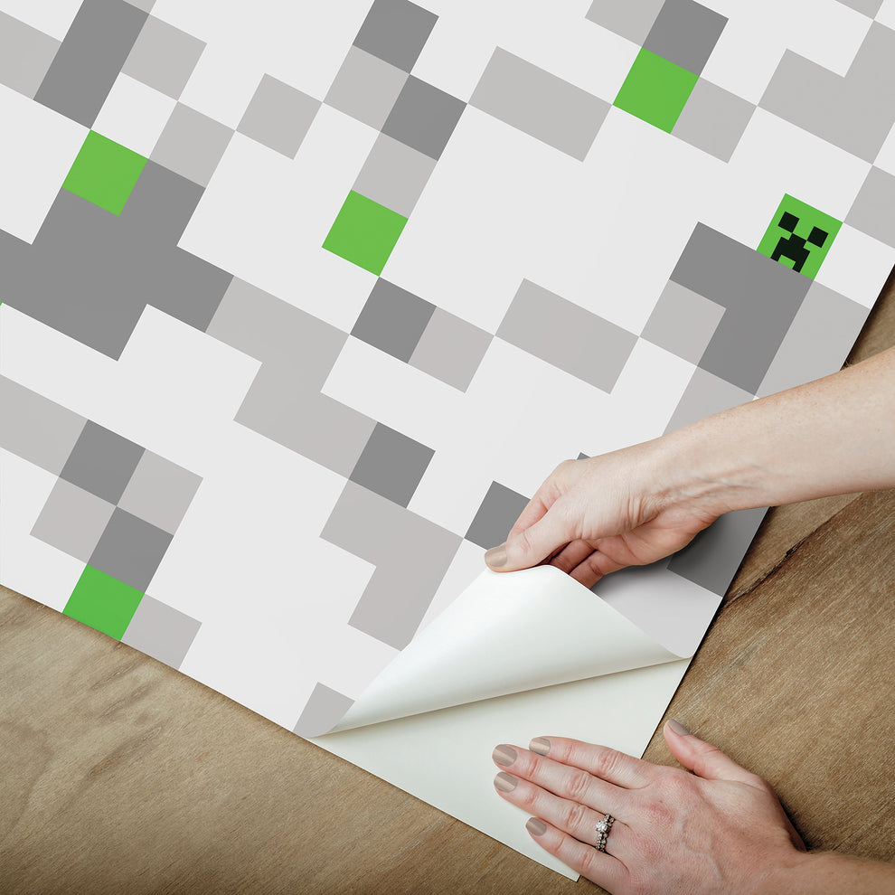 York Wallcoverings RoomMates Minecraft Grey Pixel Creeper Peel and Sti ...