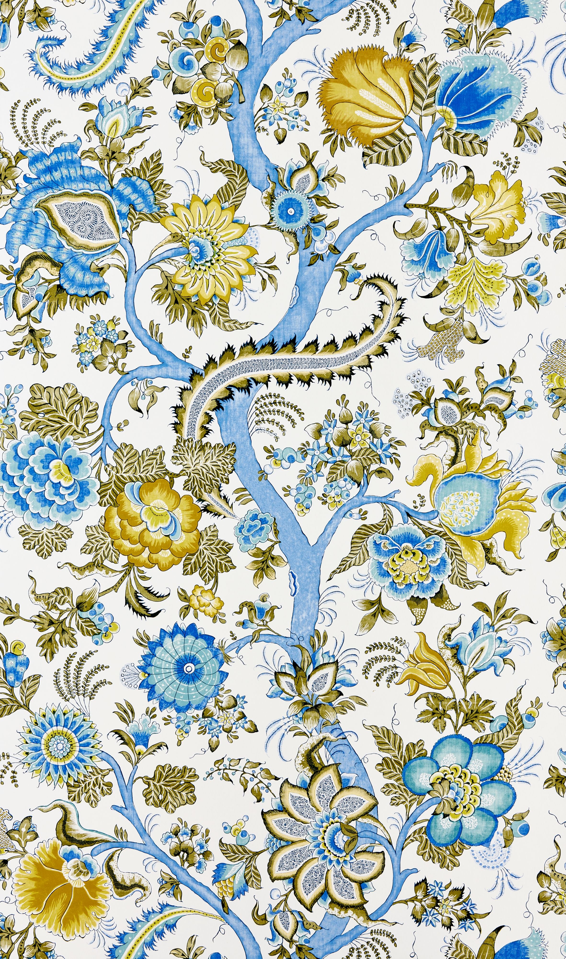 SCALAMANDRE METROPOLITAN PALAMPORE BOTANICAL , FOLIAGE FLORAL JACOBEAN ...