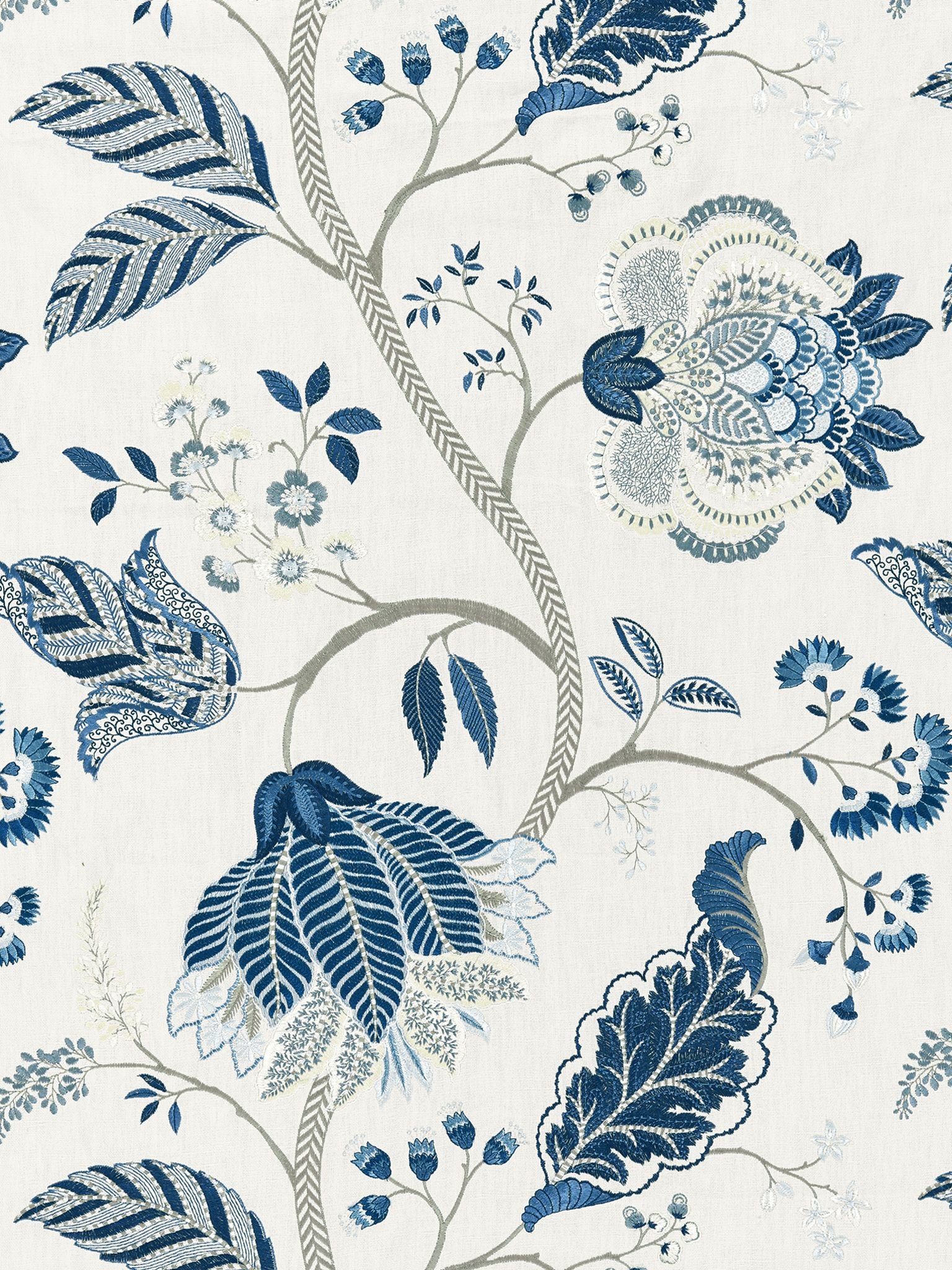 SCALAMANDRE PALAMPORE EMBROIDERY FABRIC PORCELAIN - SC 000227175 ...